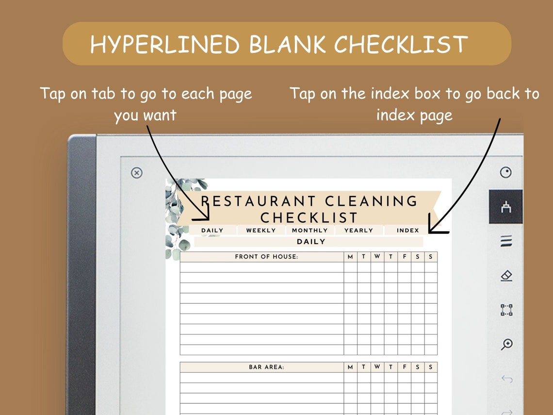 Kindle Scribe Restaurant Checklist Digital Restaurant Cleaning Template ...