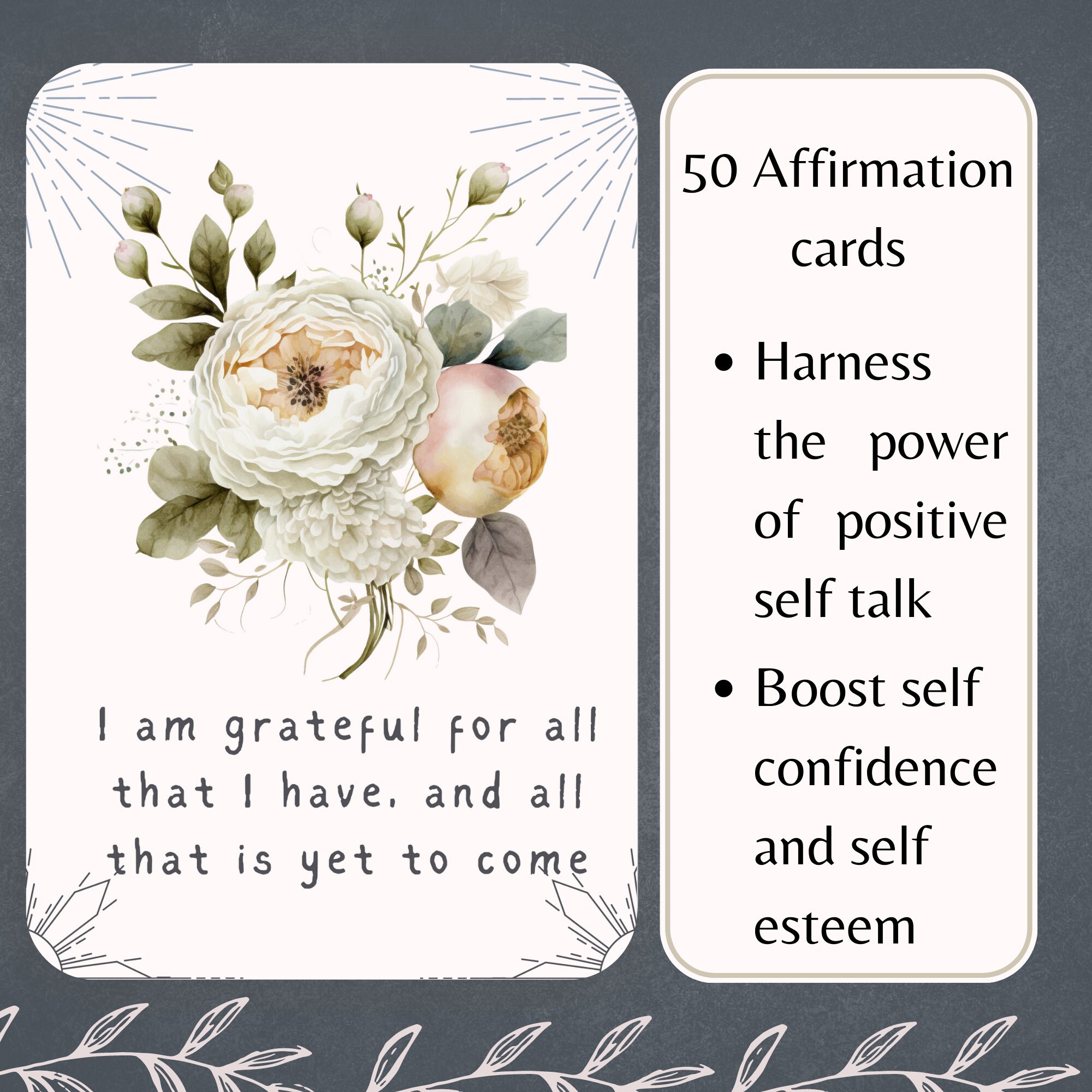 50 Affirmation Cards, Positive Quote Flash Cards, Digital Download ...