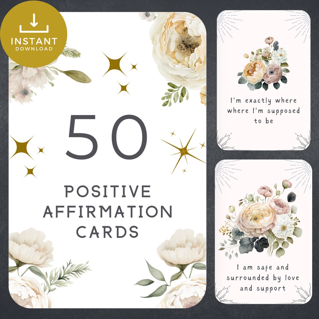 50 Affirmation Cards, Positive Quote Flash Cards, Digital Download ...