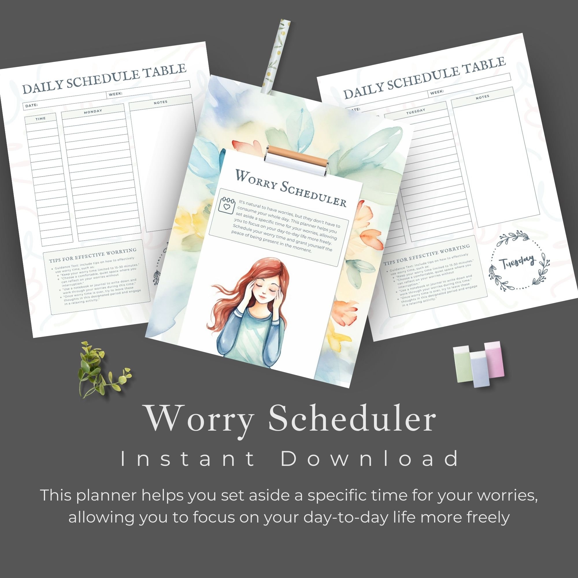 Worry Scheduler Planner Kids Mental Health Daily Worry Dairy Printable ...