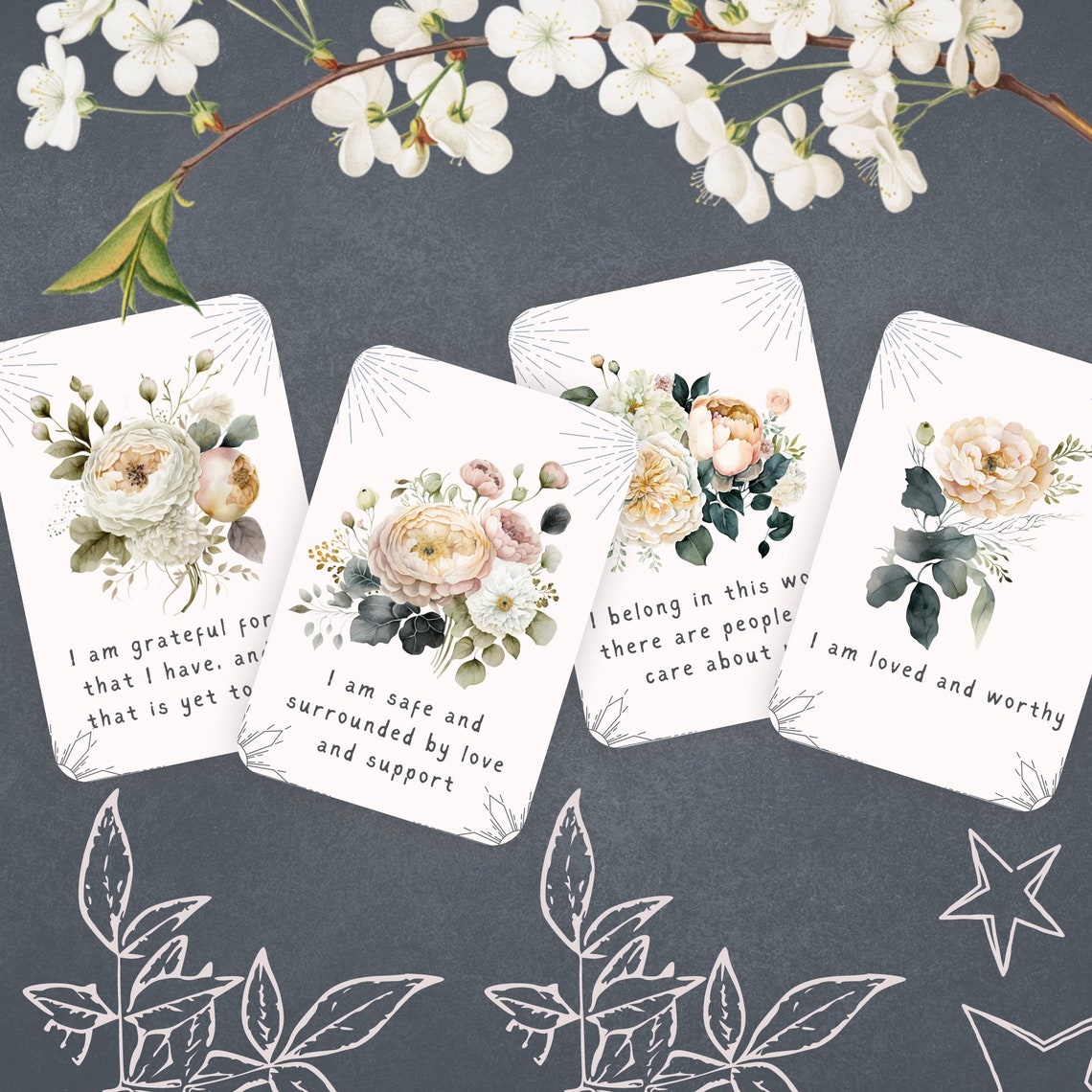 50 Affirmation Cards, Positive Quote Flash Cards, Digital Download ...