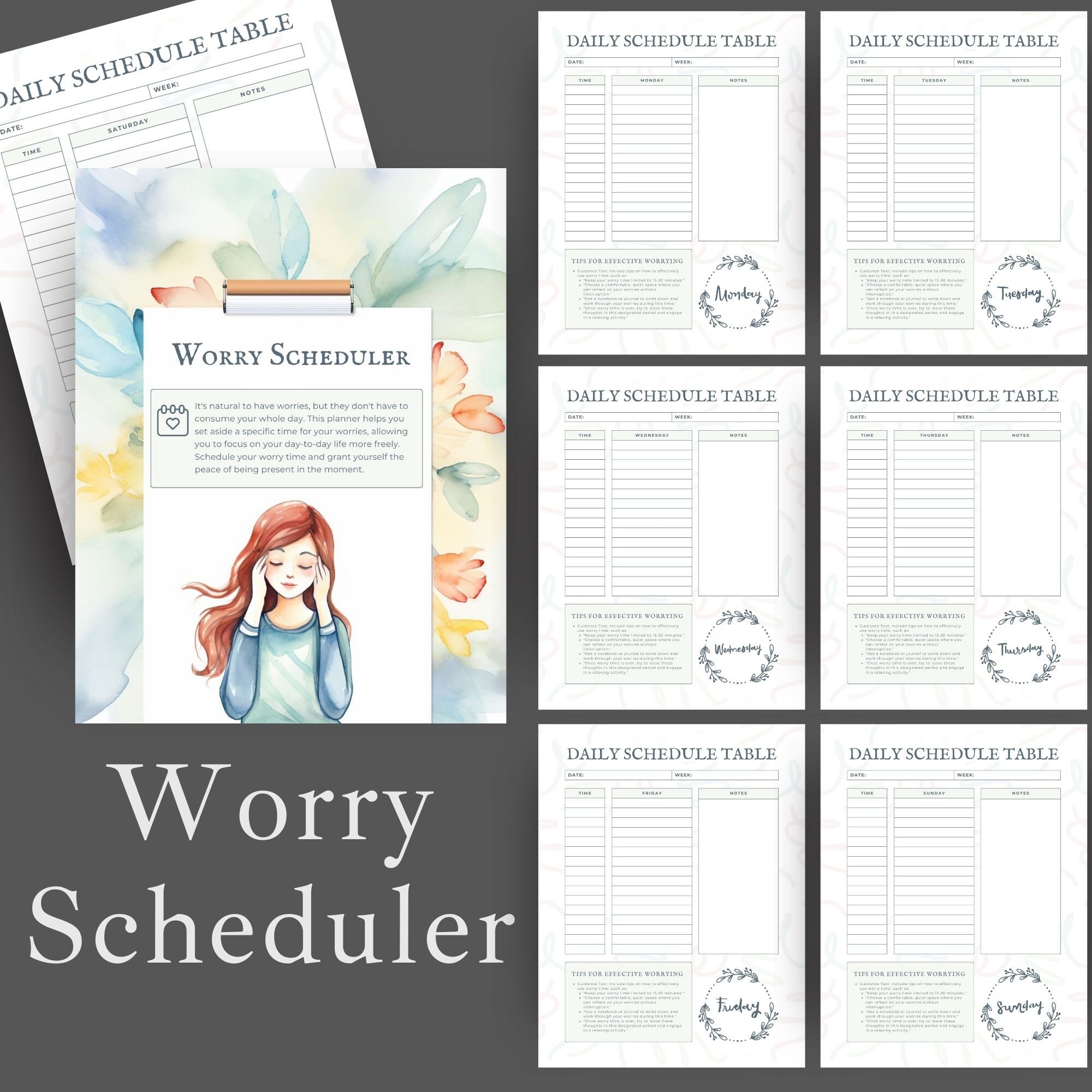 Worry Scheduler Planner Kids Mental Health Daily Worry Dairy Printable ...