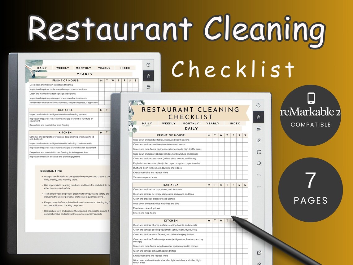 Kindle Scribe Restaurant Checklist Digital Restaurant Cleaning Template ...