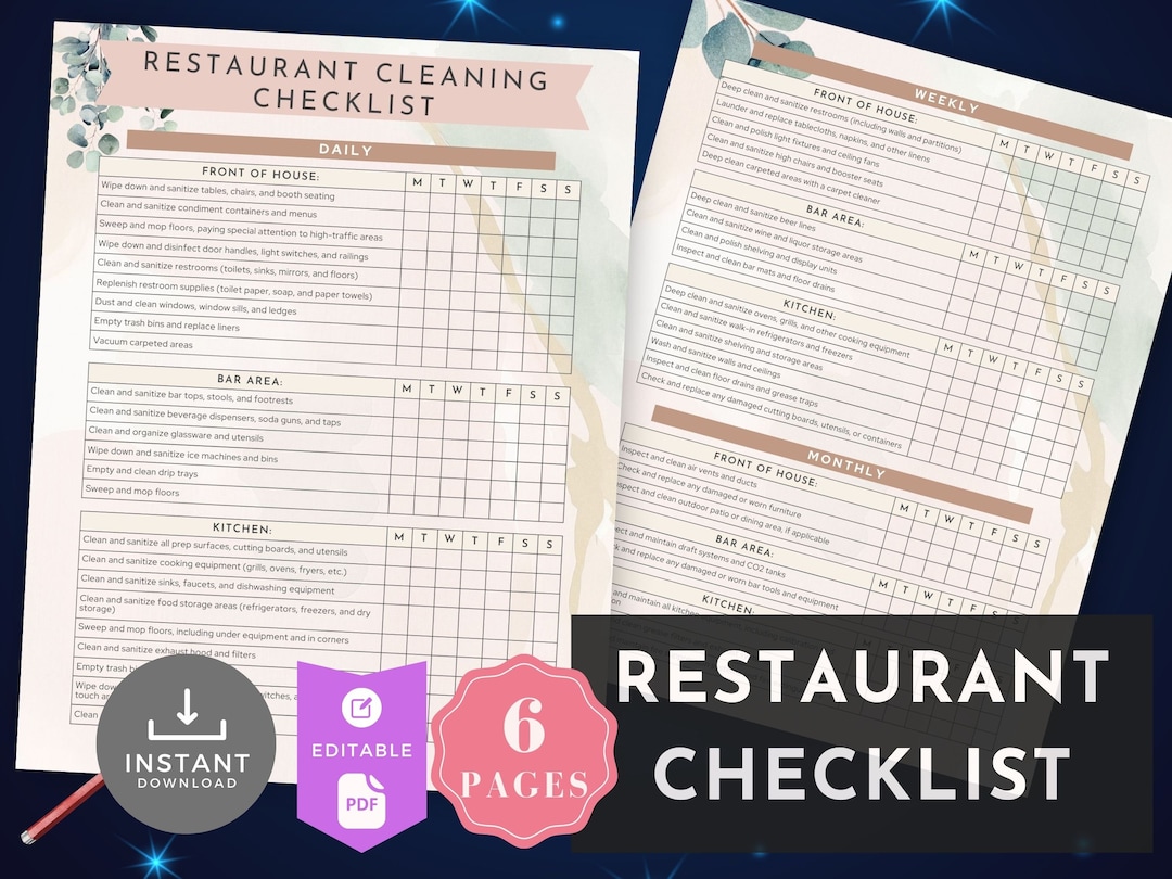 Printable Restaurant Kitchen Cleaning Checklist, Restaurant Checklist ...