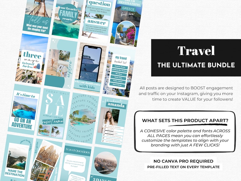 750 Travel Instagram Canva Templates - Travel Agent Instagram - Travel ...