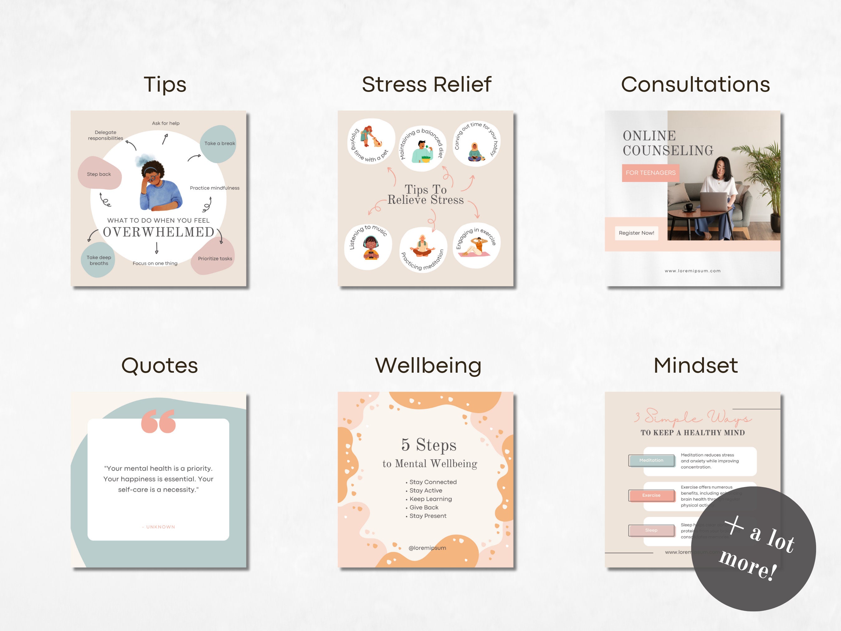 470 Mental Health Instagram Canva Templates -psychotherapy -wellness ...