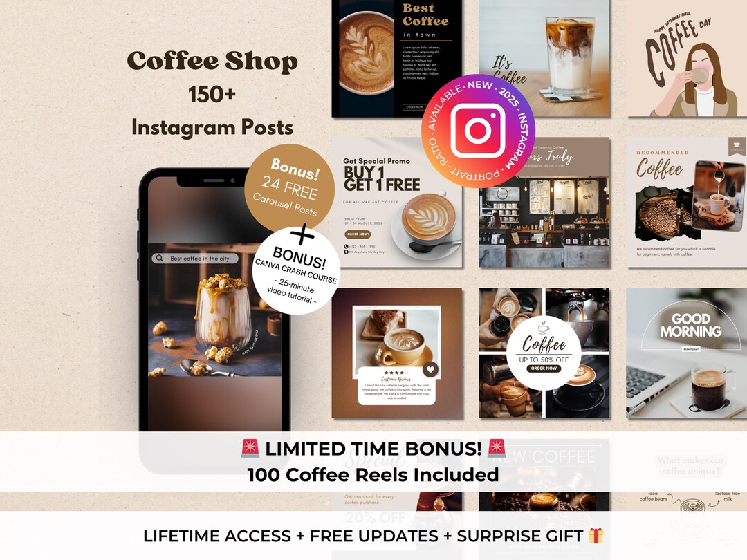 150+ Coffee Shop Instagram Post Canva Templates - Coffee House Social ...