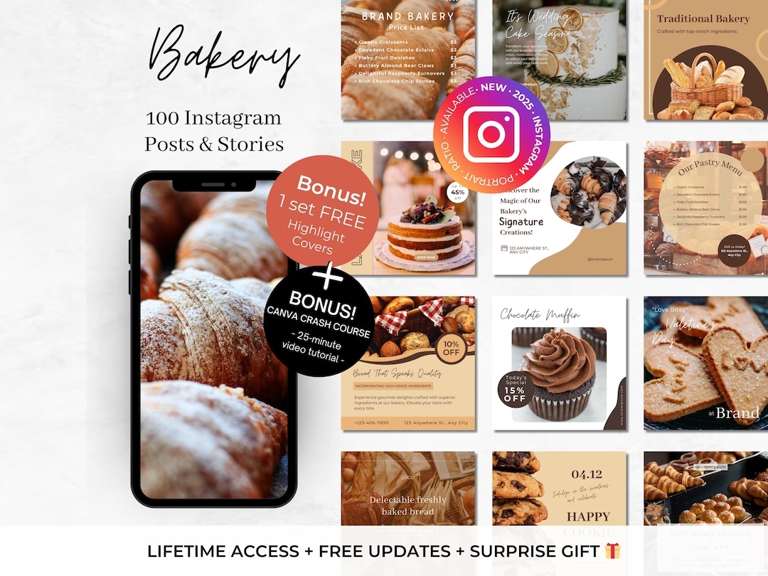100 Bakery Instagram Templates - Cake Decorator Canva Editable Social ...
