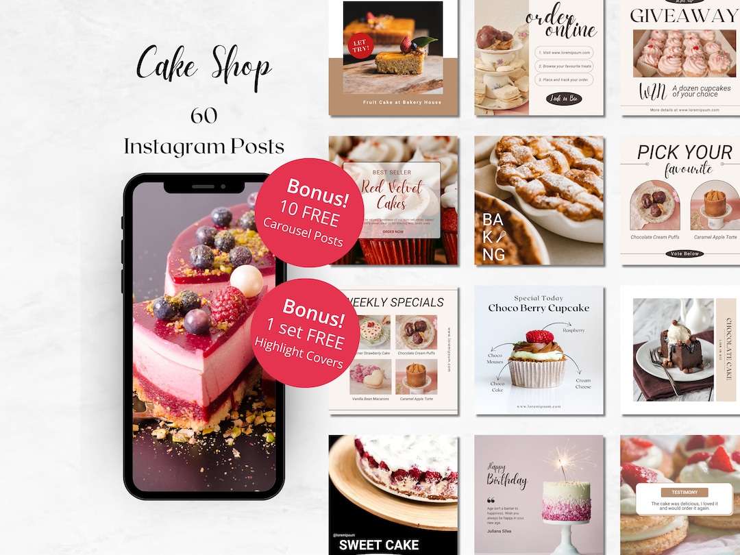 60 Cake Shop Instagram Canva Templates Cake Decorator Social Media ...