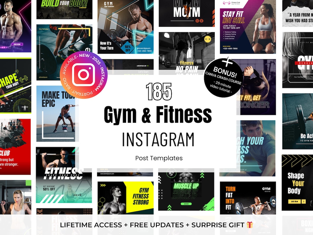 185 Gym & Fitness Instagram Post Canva Templates - Fitness Instructor ...