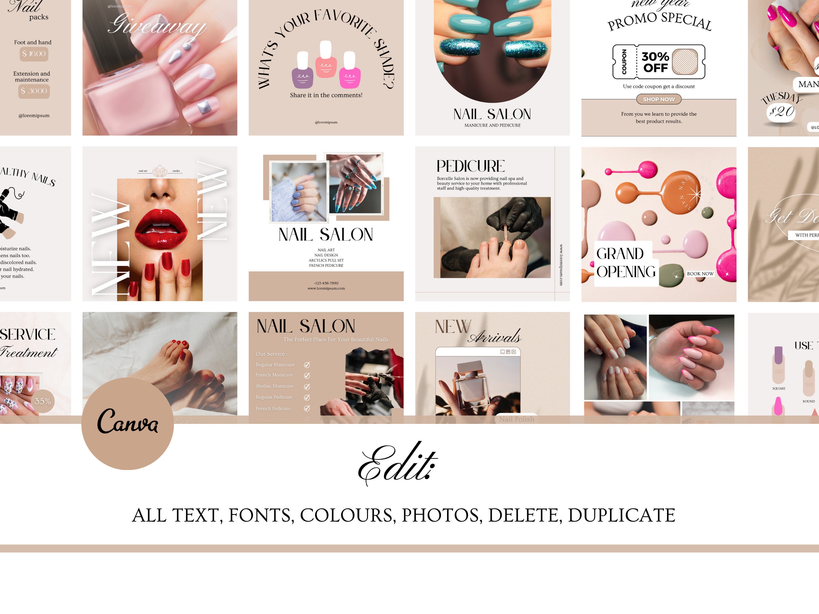 170 Nail Salon Instagram Post and Stories Canva Templates nail Tech ...
