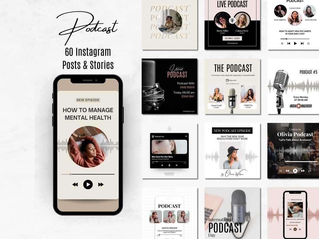 60 Podcast Post & Stories Instagram Canva Templates Post Template for ...