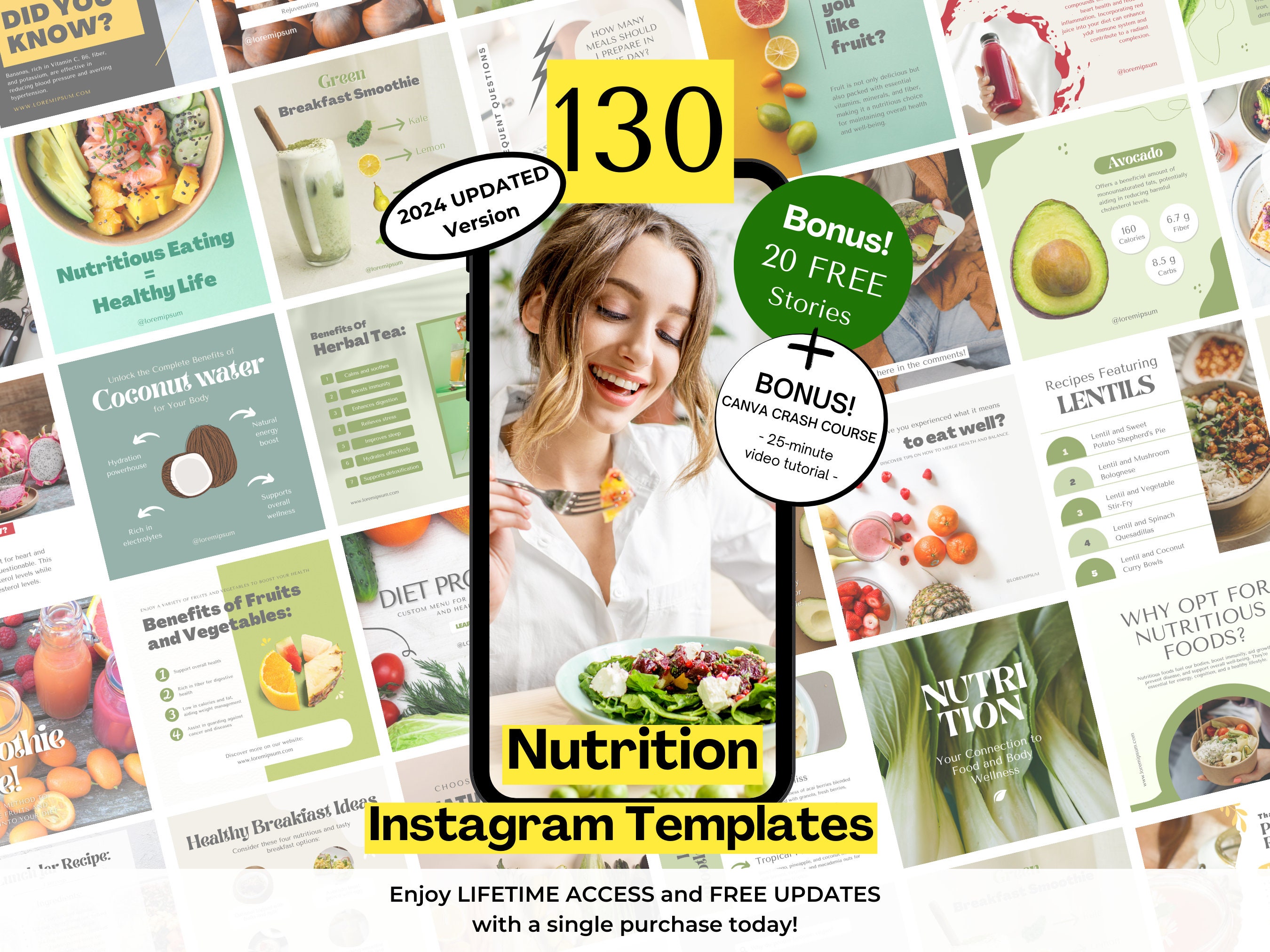 130 Nutrition Instagram Canva Templates Health & Wellness Instagram ...