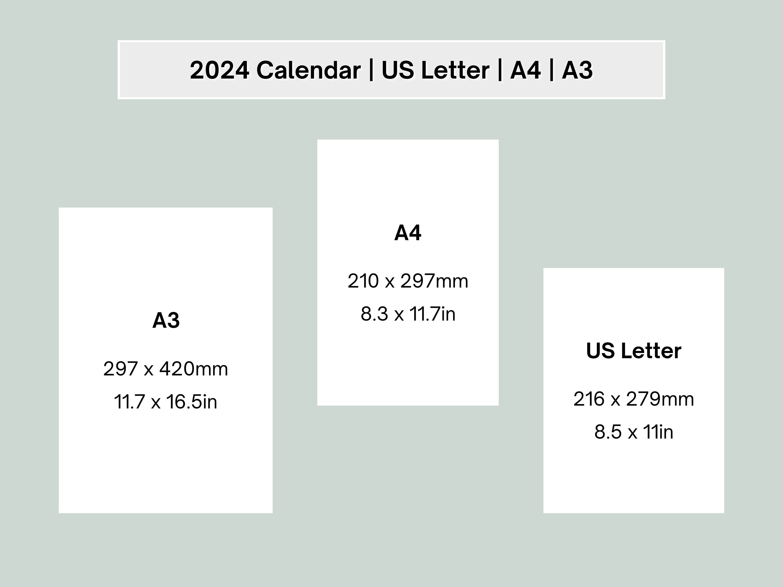 Modern Minimal 2024 Digital Calendar Monthly A4/A3/US Letter Size ...