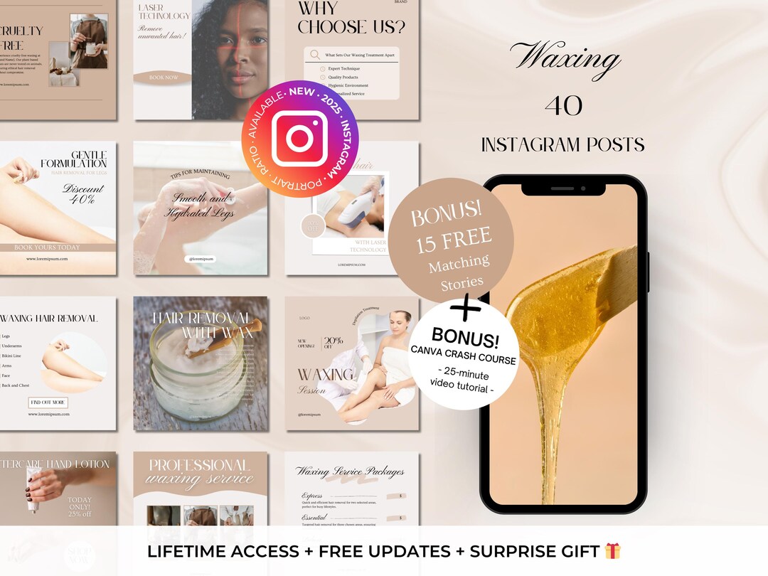 40 Waxing Instagram Posts - Hair Removal Canva Templates - Bikini Wax ...
