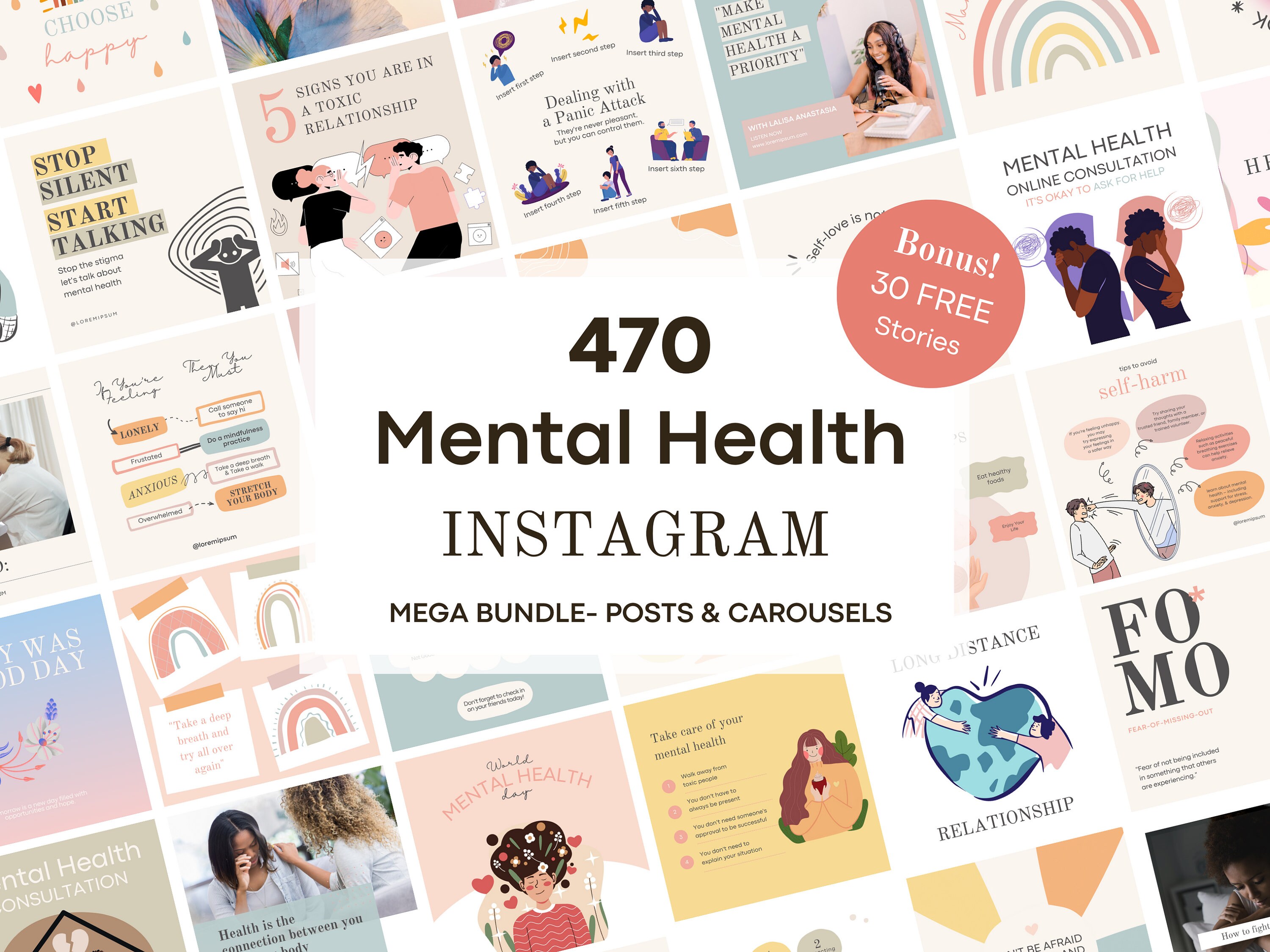 470 Mental Health Instagram Canva Templates psychotherapy - Etsy
