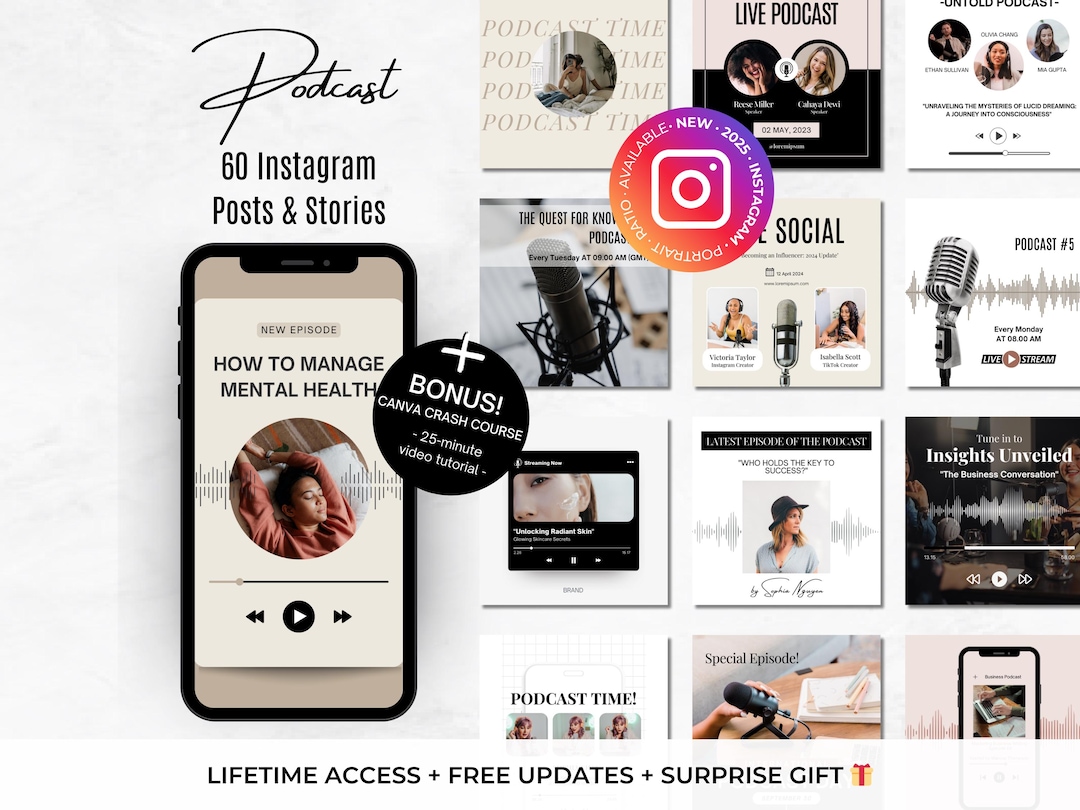 60 Podcast Post & Stories Instagram Canva Templates - Post Template for ...