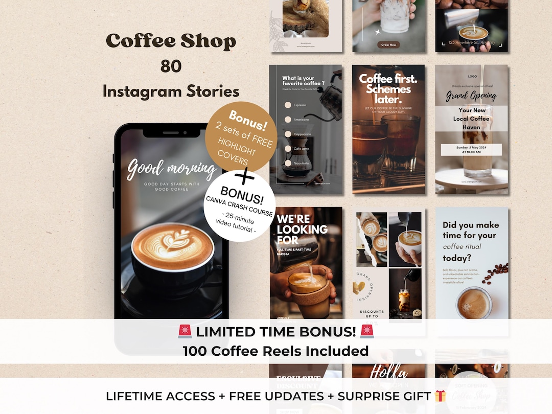 80 Coffee Shop Instagram Stories Canva Templates - Coffee House Social ...
