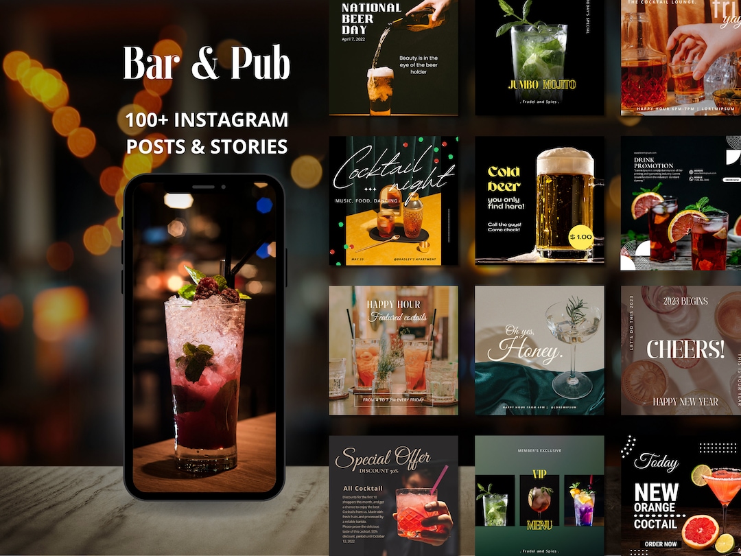 100 Bar, Pub Instagram Canva Templates Bar,pub Instagram Post Templates ...