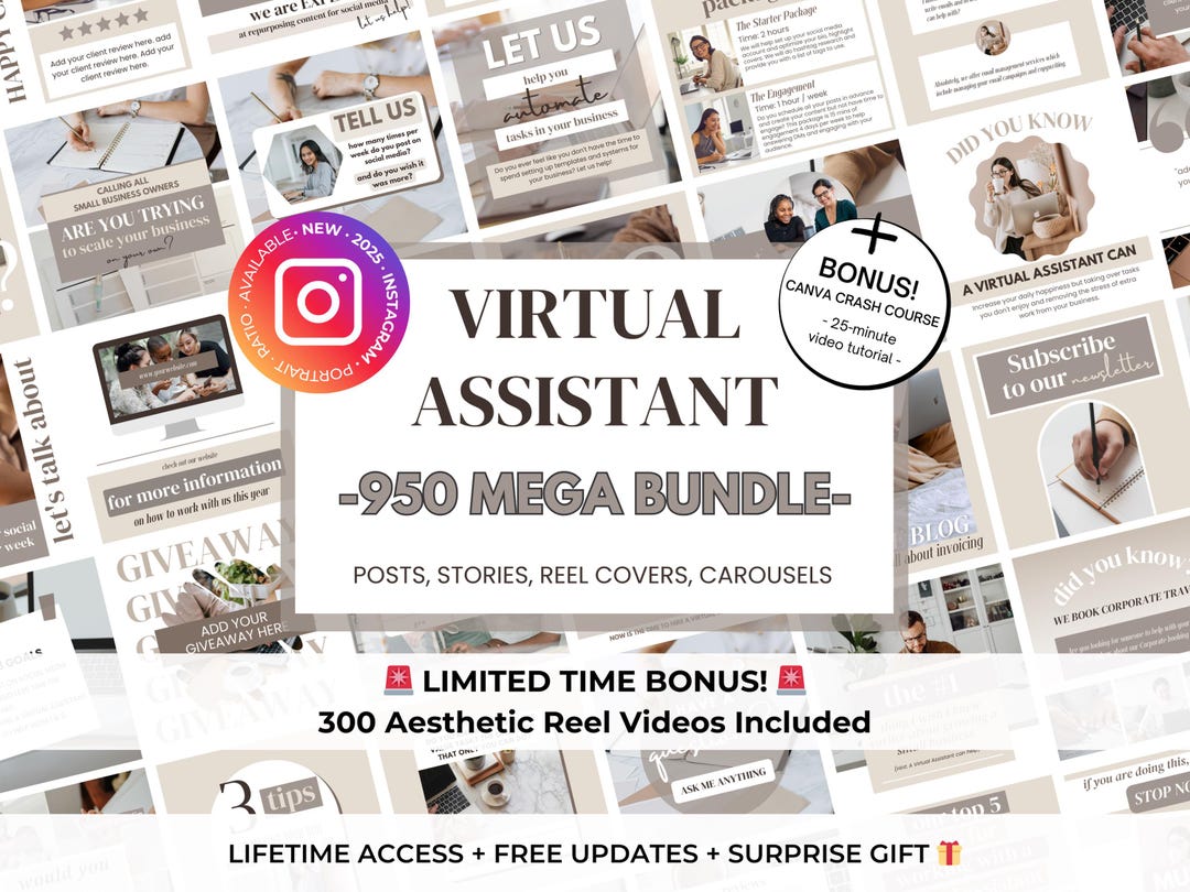 950 Virtual Assistant Instagram Canva Templates -VA Instagram Posts -VA ...
