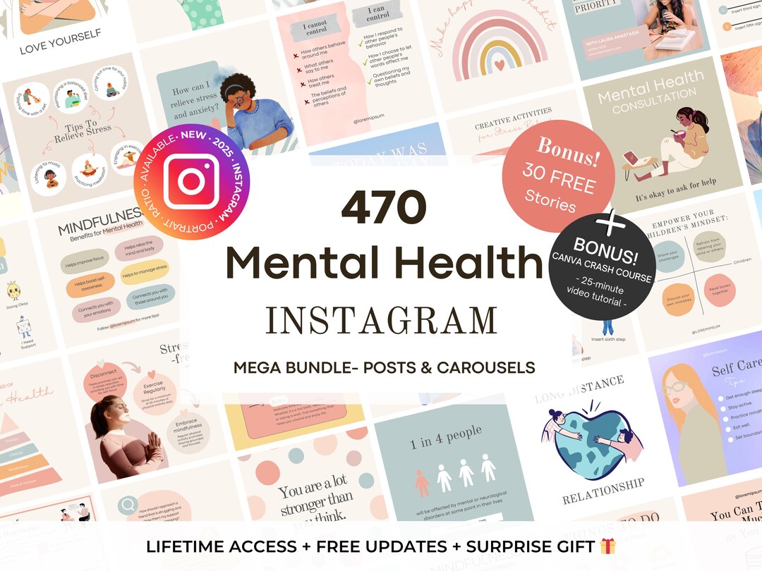 470 Mental Health Instagram Canva Templates -psychotherapy -wellness ...