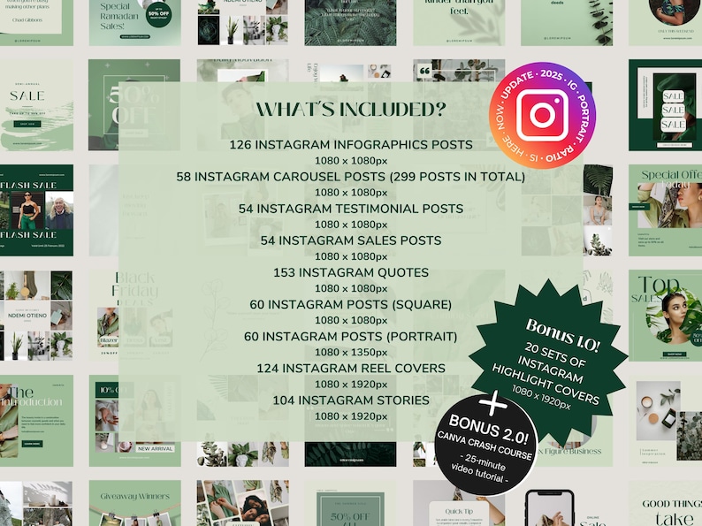 2000+ Green Portrait Instagram Templates BUNDLE - Green Canva Editable ...