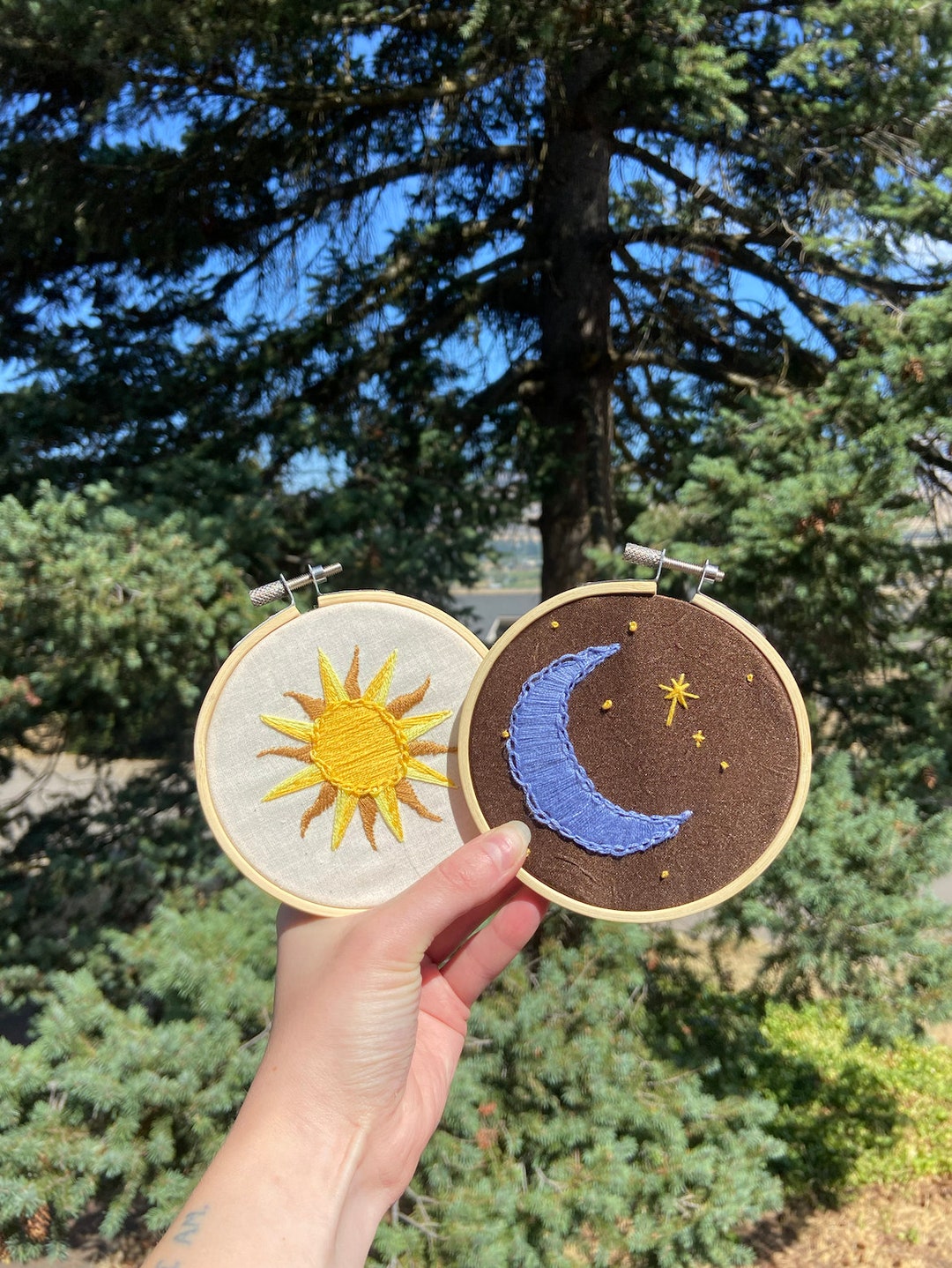 Sun and Moon Embroidery Duo, Embroidery Decoration, Witchy Decor - Etsy