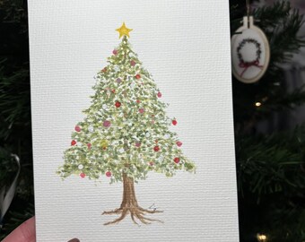 Hand Painted Watercolor Christmas Tree Card - Etsy