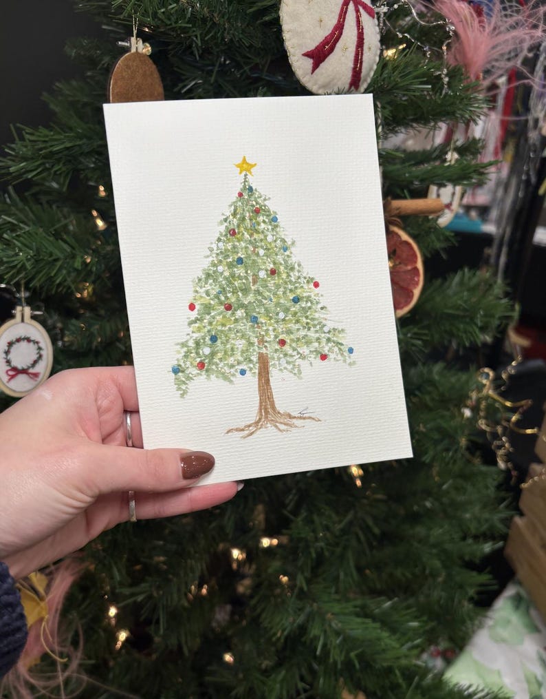 Hand Painted Watercolor Christmas Tree Card - Etsy