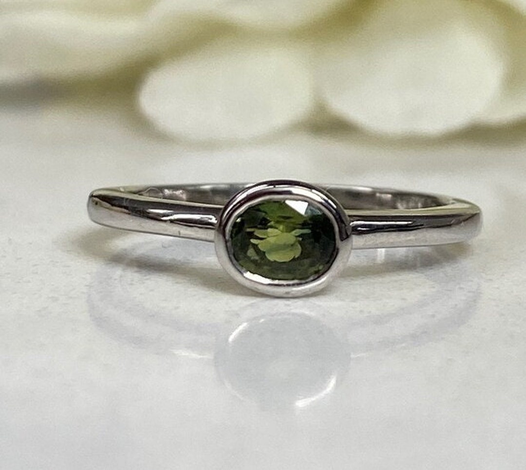 Natural Rough Moldavite Ring Moon Ring Sterling Silver Genuine Czech ...