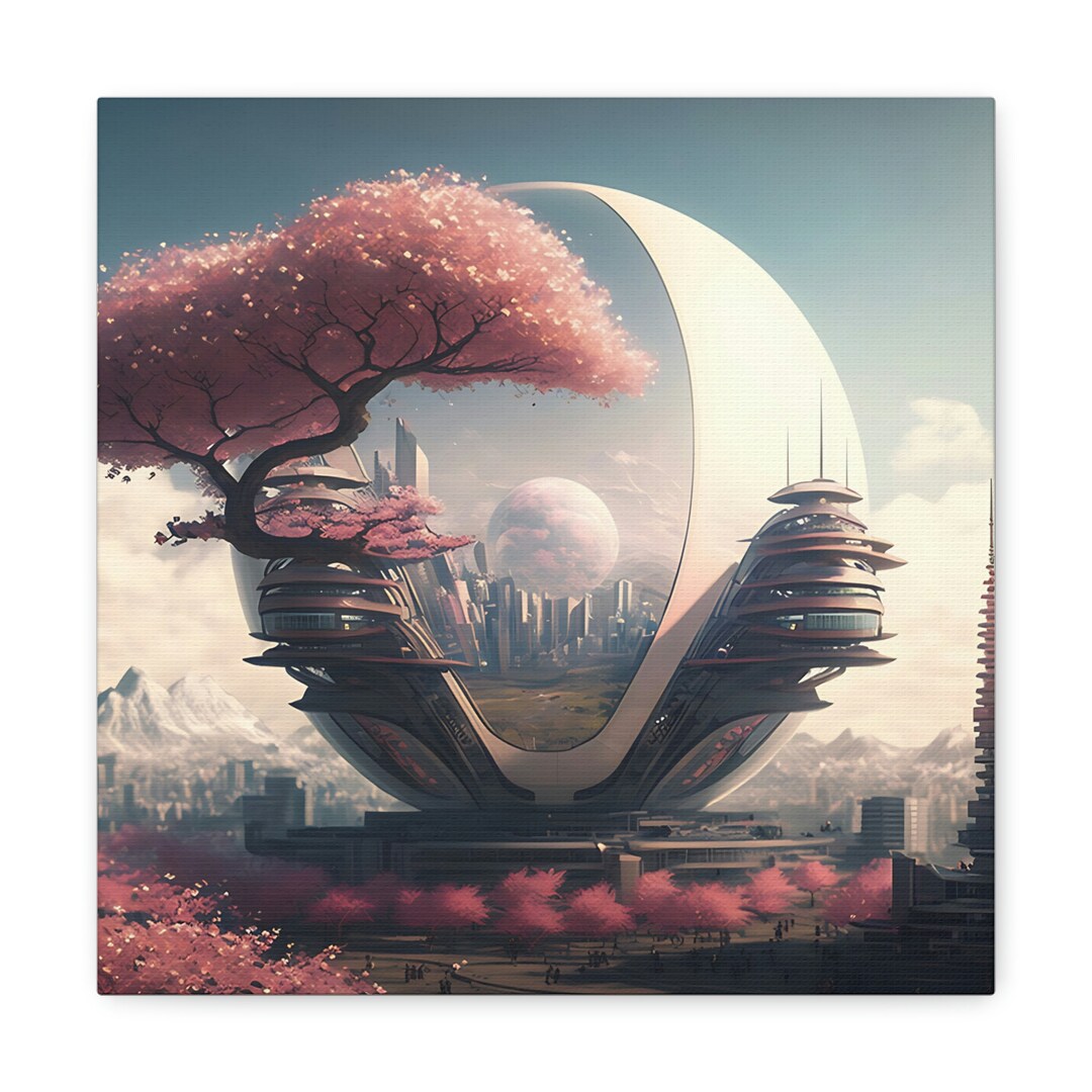 Canvas Japanese Blossom Futuristic City - Etsy