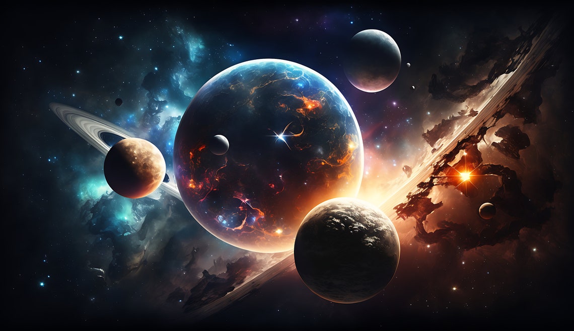 Galaxy Desktop Wallpaper, Widescreen Digital Bundle, Space Art, Cosmos ...