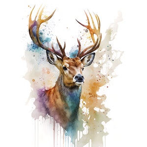 Digital Artwork Buck Deer, Printable Home Decor, Clipart, Watercolor ...