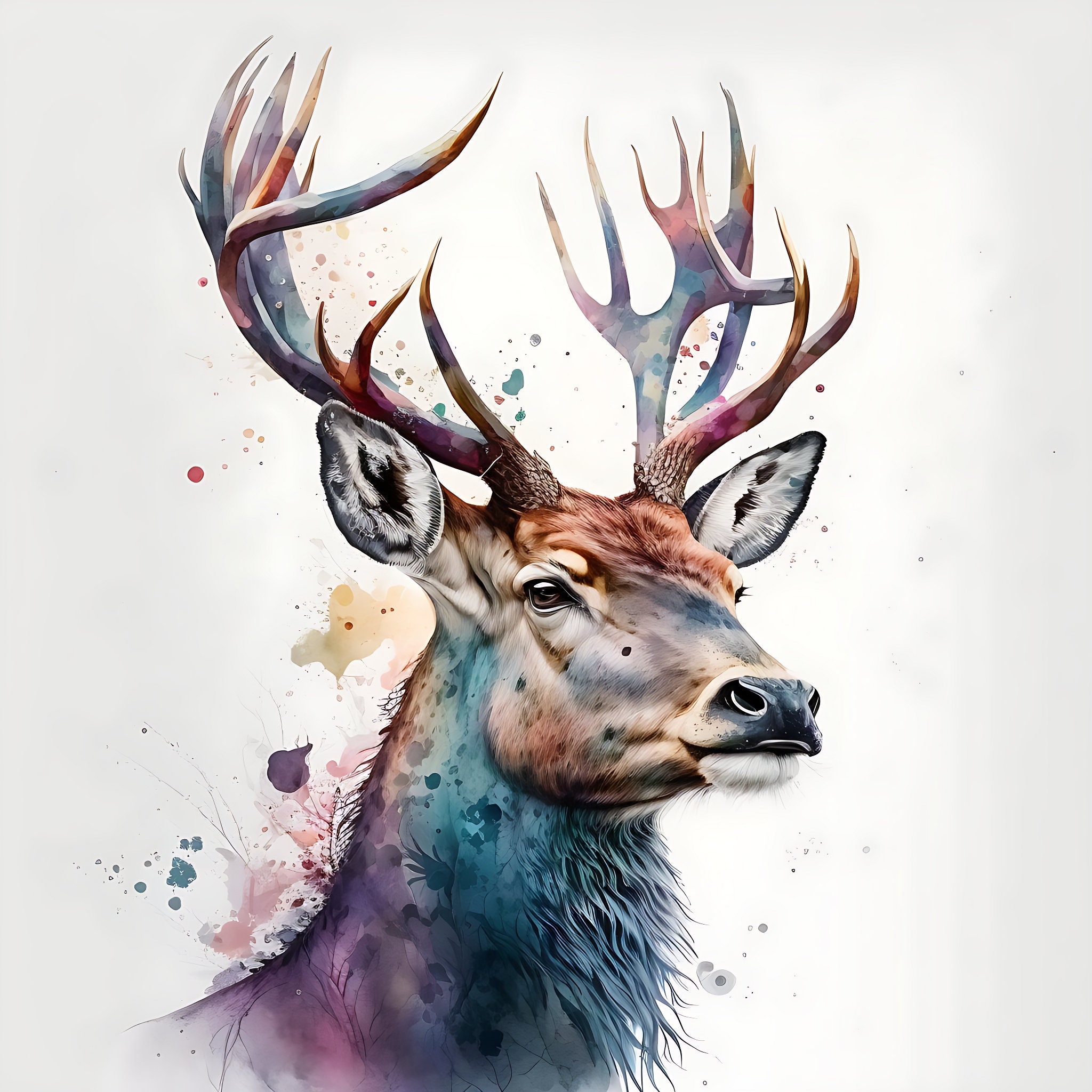 Digital Artwork Buck Deer, Printable Home Decor, Clipart, Watercolor ...