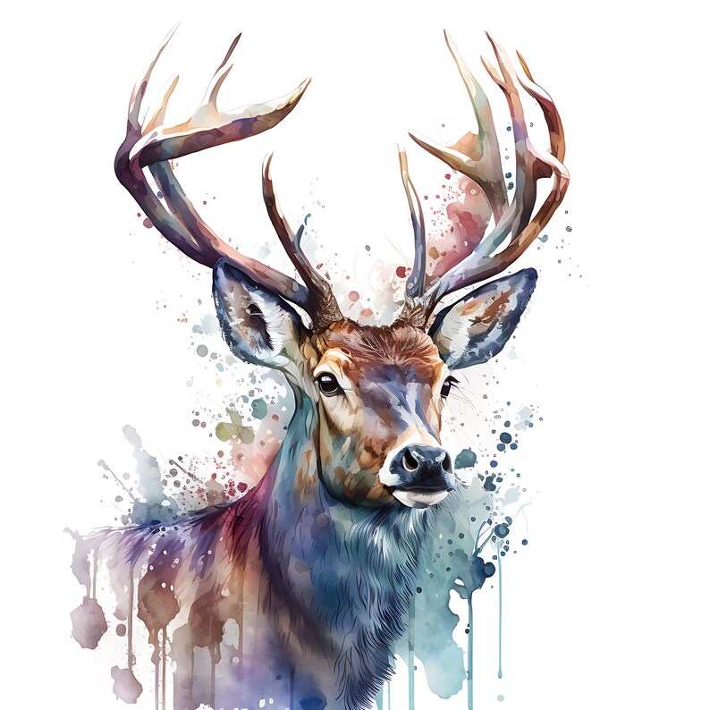 Digital Artwork Buck Deer, Printable Home Decor, Clipart, Watercolor ...