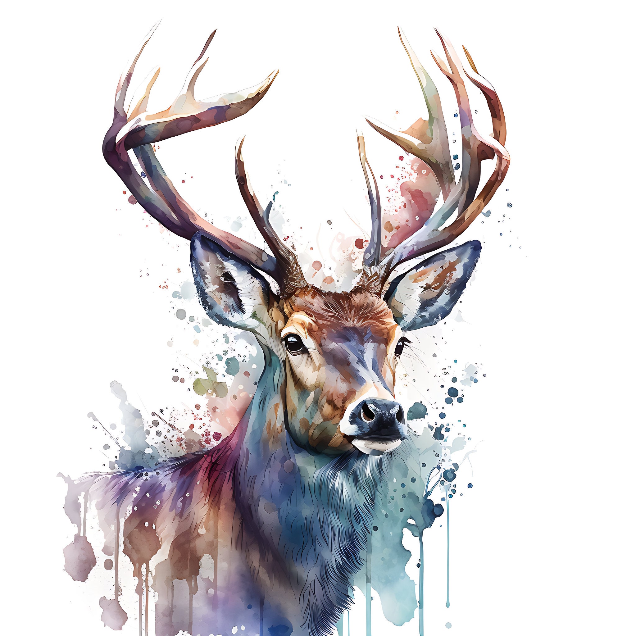 Digital Artwork Buck Deer, Printable Home Decor, Clipart, Watercolor ...