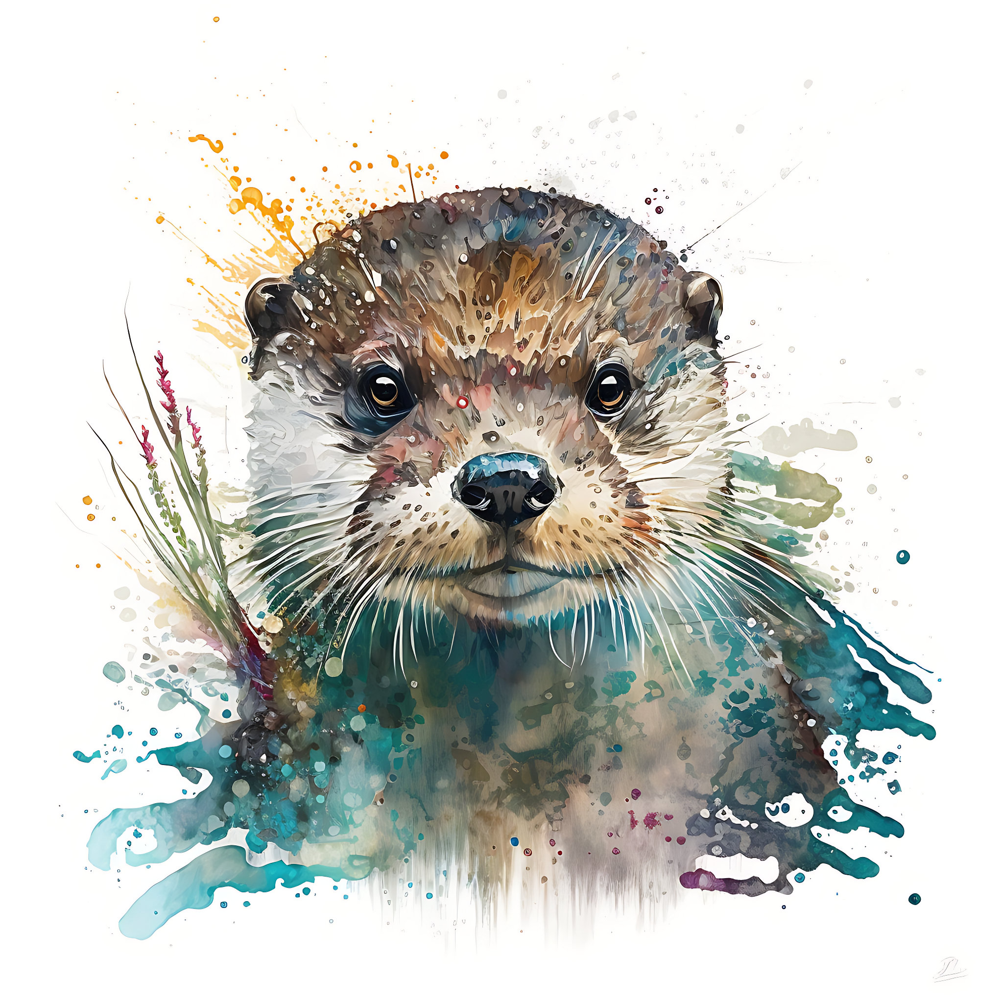 Digital Artwork Otter, Printable Home Decor, Clipart, Watercolor Otter ...