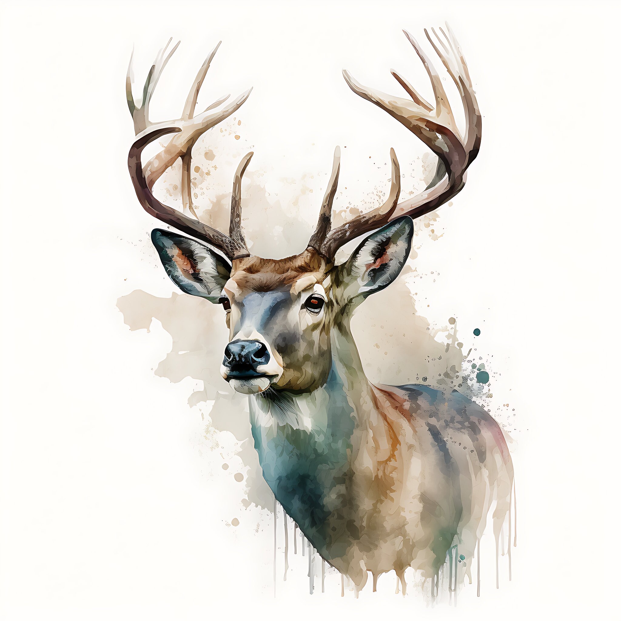 Digital Artwork Buck Deer, Printable Home Decor, Clipart, Watercolor ...