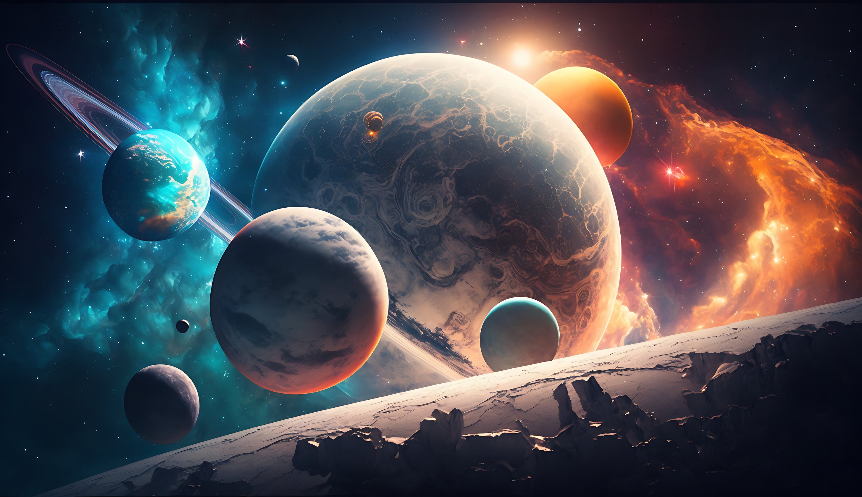 Galaxy Desktop Wallpaper, Widescreen Digital Bundle, Space Art, Cosmos ...