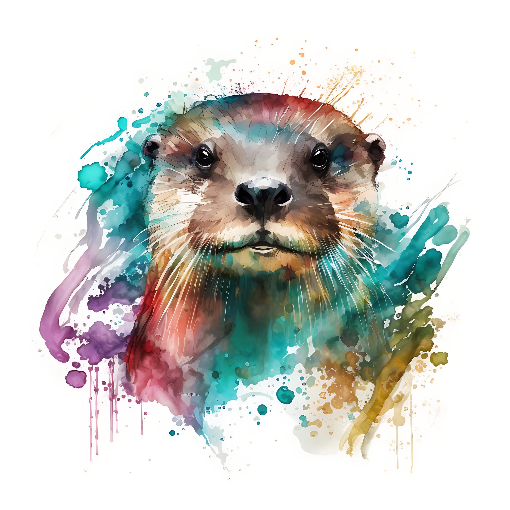 Digital Artwork Otter, Printable Home Decor, Clipart, Watercolor Otter ...