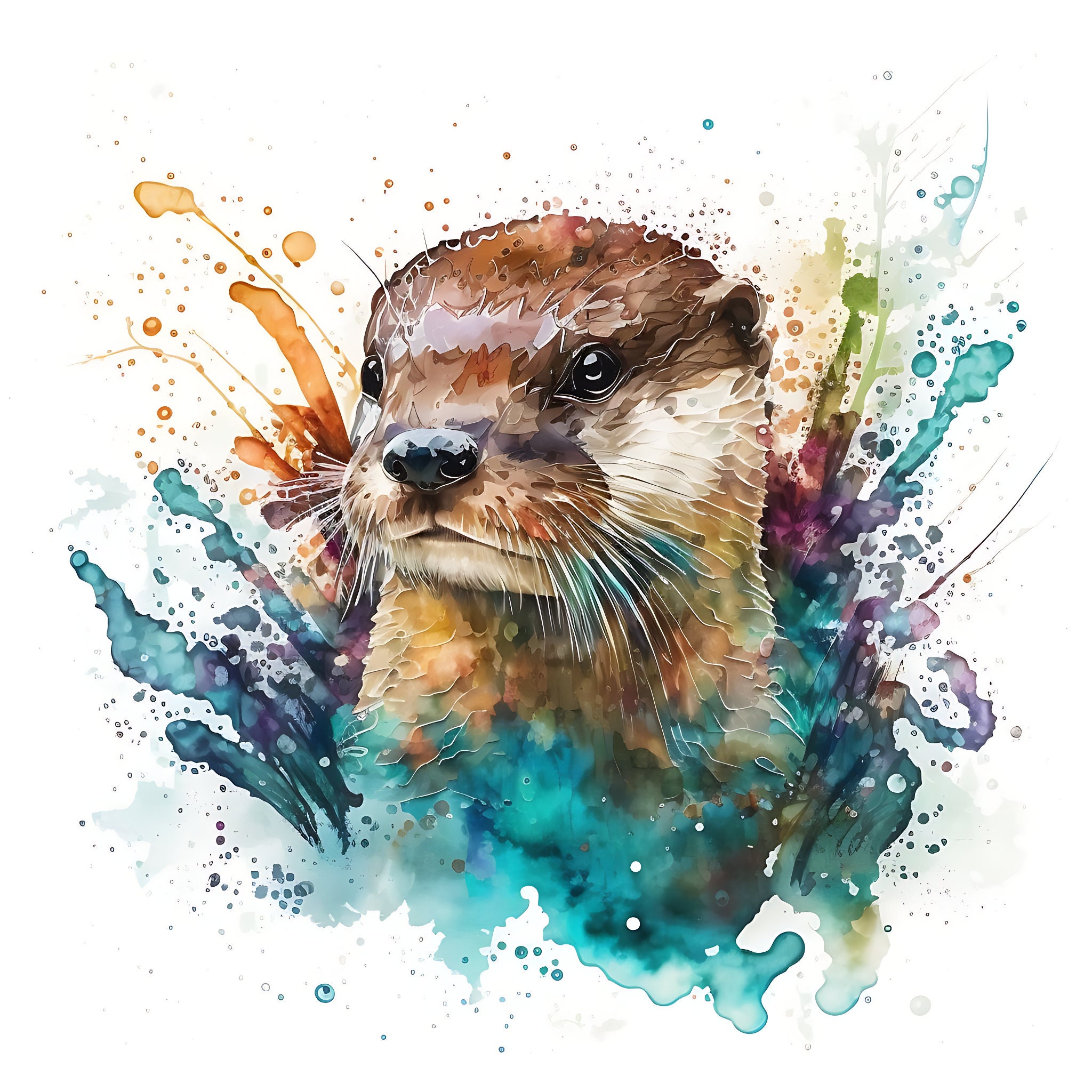 Digital Artwork Otter, Printable Home Decor, Clipart, Watercolor Otter ...