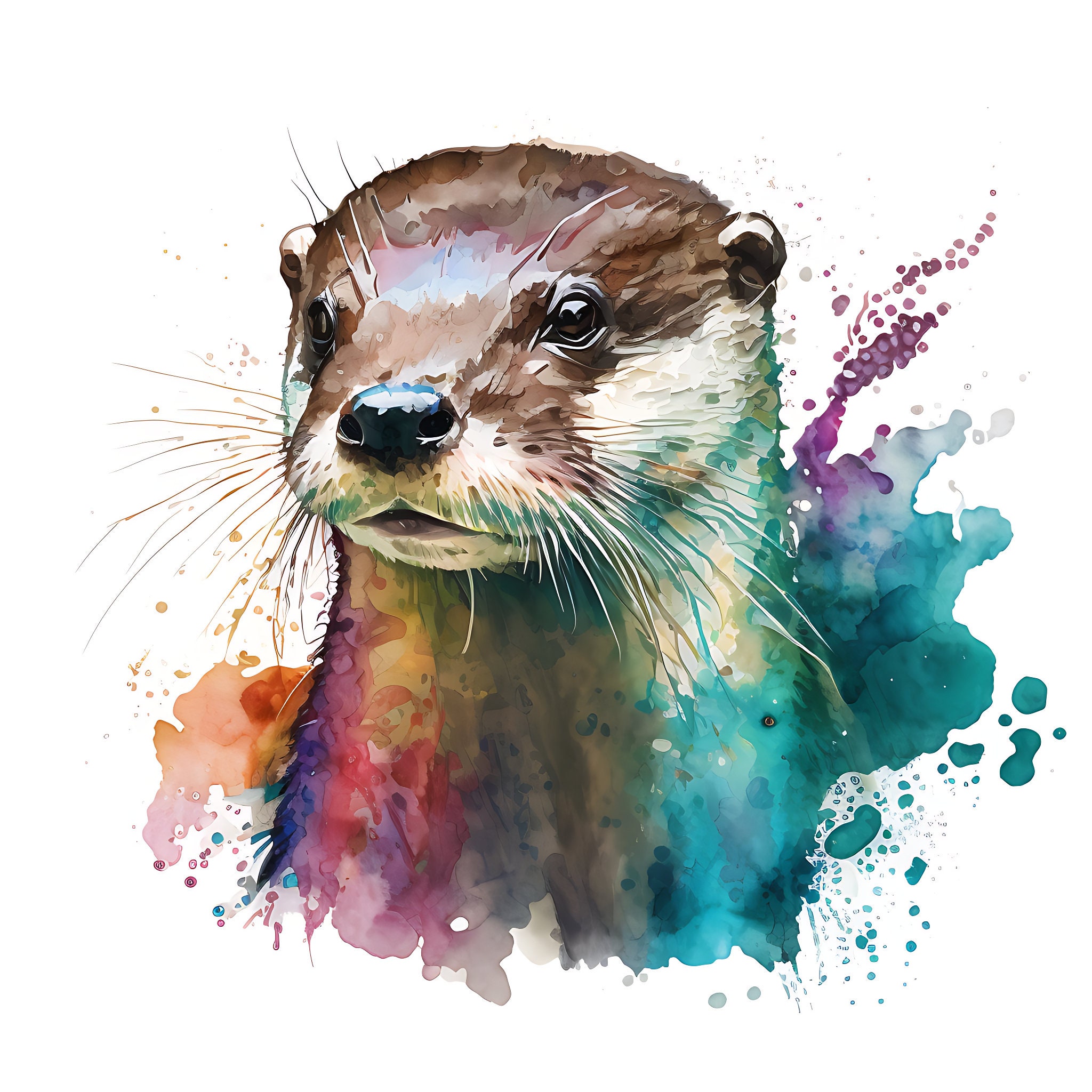 Digital Artwork Otter, Printable Home Decor, Clipart, Watercolor Otter ...