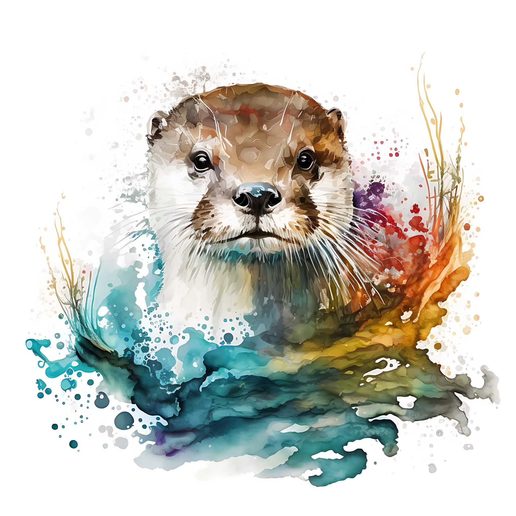 Digital Artwork Otter, Printable Home Decor, Clipart, Watercolor Otter ...