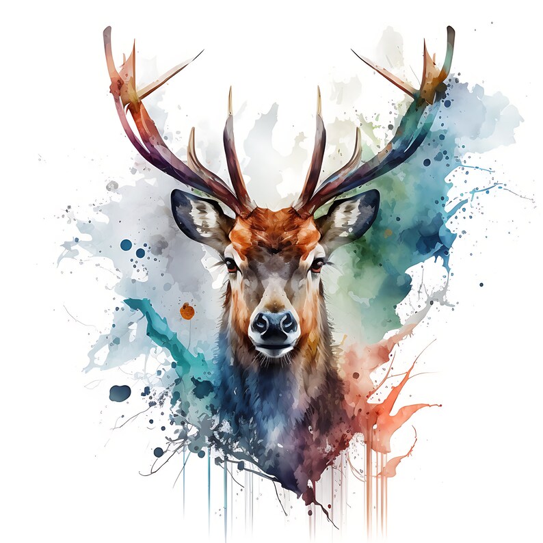 Digital Artwork Buck Deer, Printable Home Decor, Clipart, Watercolor ...