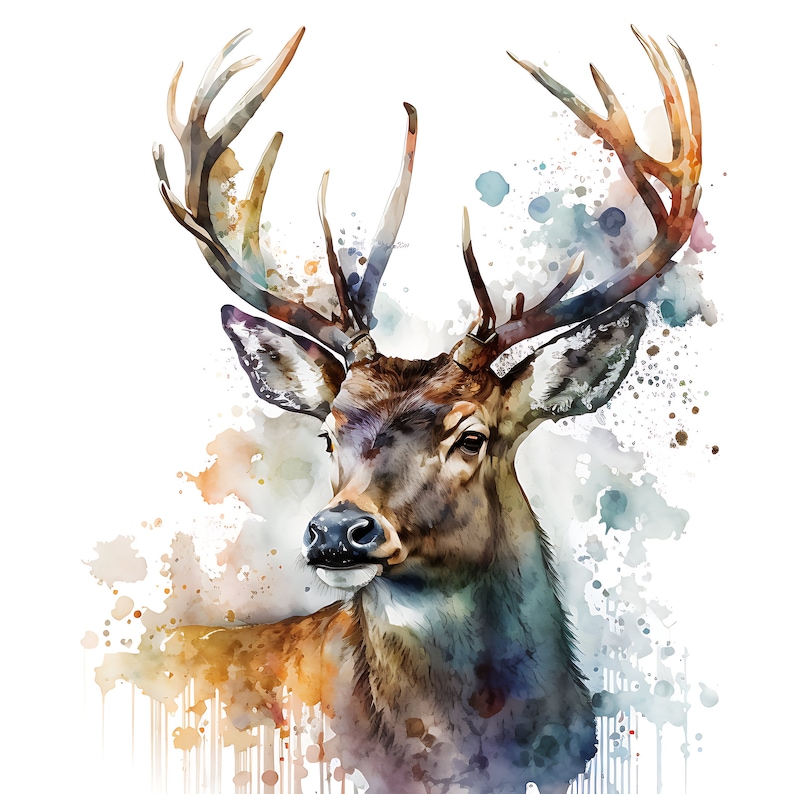 Digital Artwork Buck Deer, Printable Home Decor, Clipart, Watercolor ...