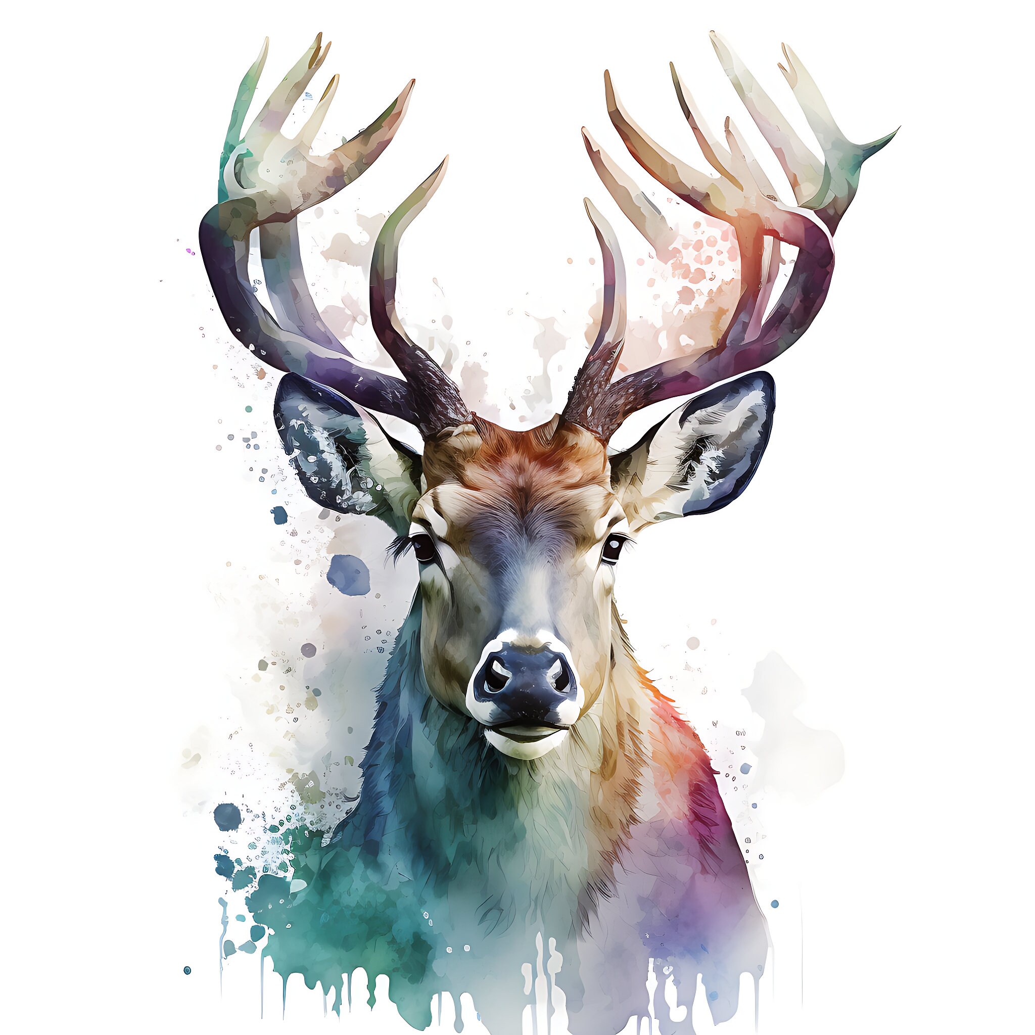 Digital Artwork Buck Deer, Printable Home Decor, Clipart, Watercolor ...
