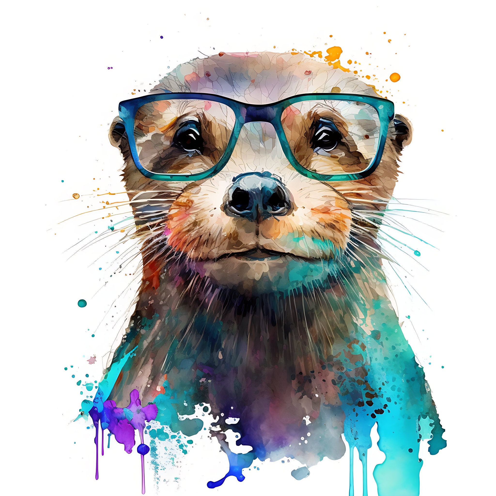 Digital Artwork Otter, Printable Home Decor, Clipart, Watercolor Otter ...