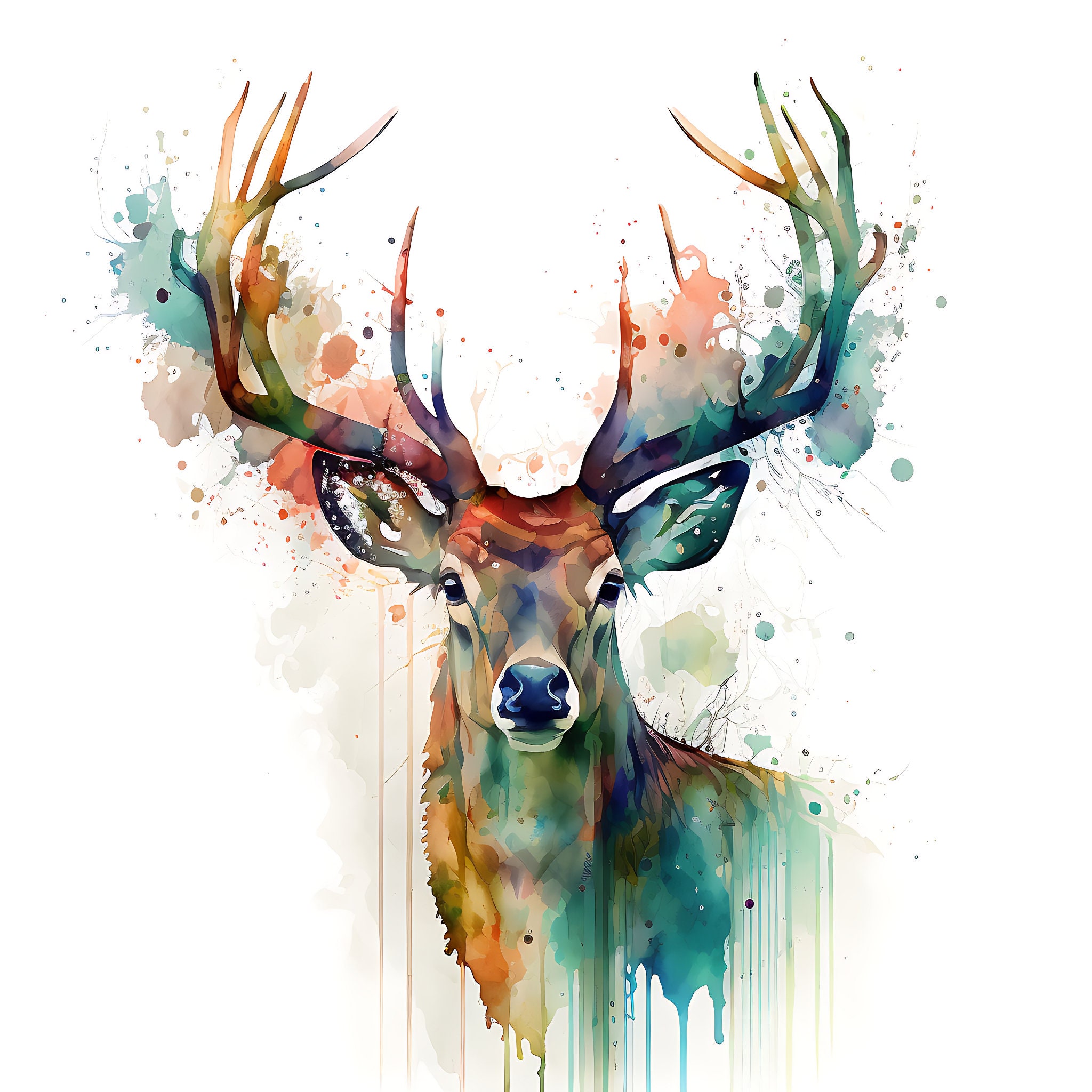 Digital Artwork Buck Deer, Printable Home Decor, Clipart, Watercolor ...