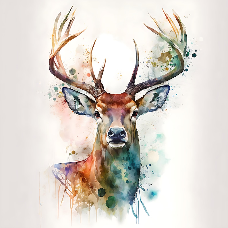 Digital Artwork Buck Deer, Printable Home Decor, Clipart, Watercolor ...