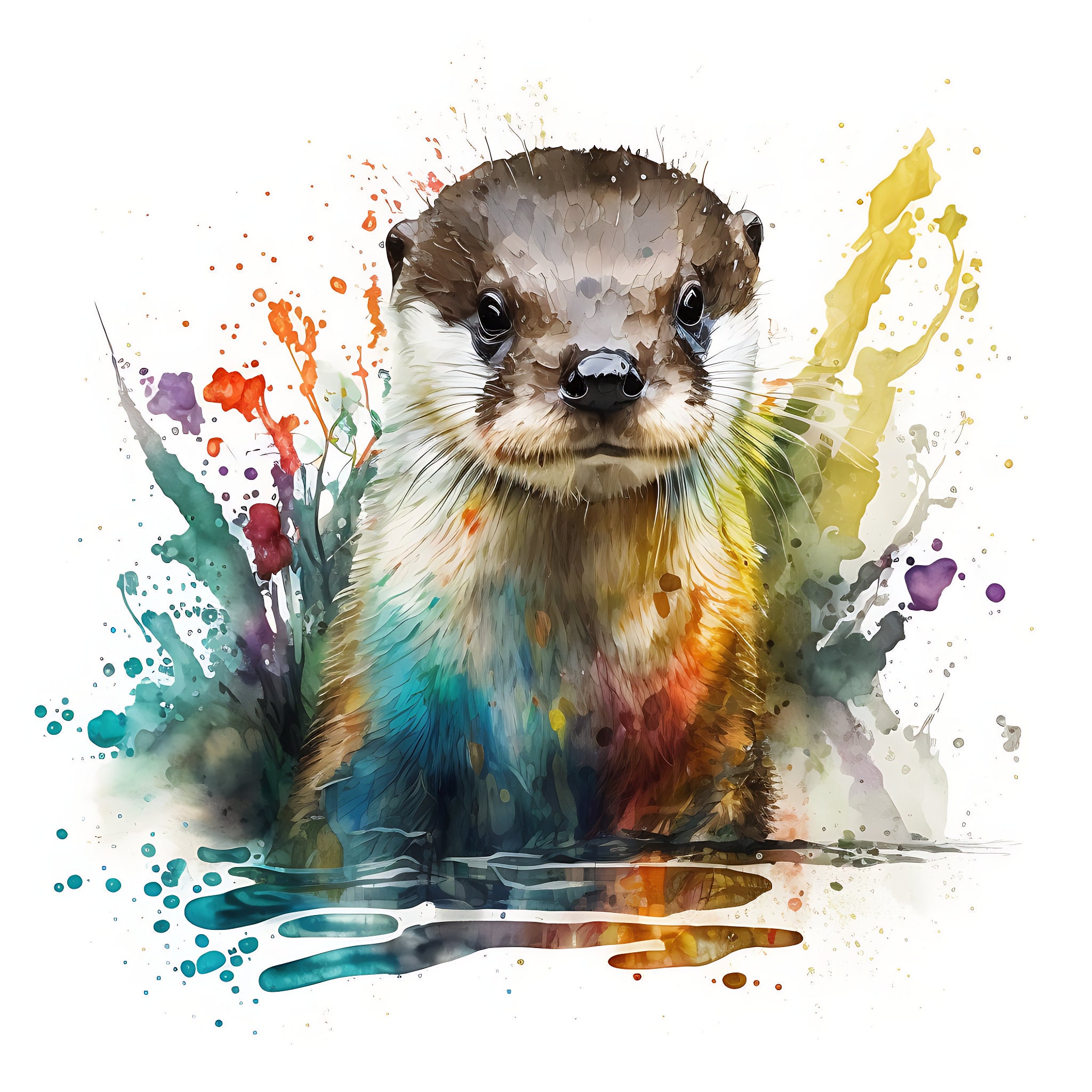 Digital Artwork Otter, Printable Home Decor, Clipart, Watercolor Otter ...